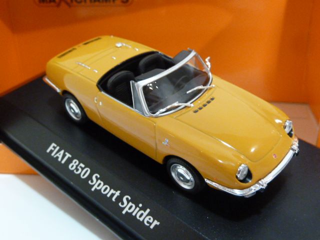 Fiat 850 Sport Spider Ochre Yellow 1:43 940121230 MAXICHAMPS diecast ...